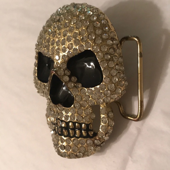 SKULL | Accessories | Heavy Skull Bling Rhinestone Gold Tone Belt ...